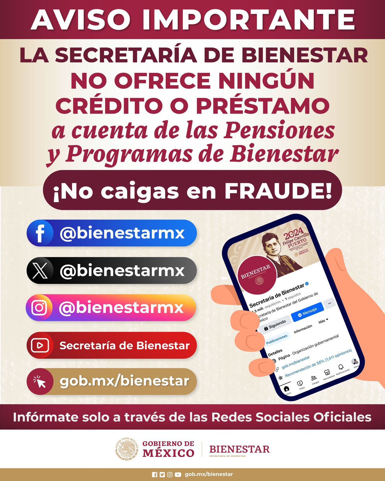 Alerta de Fraude; Bienestar no entrega préstamos ni créditos a cuenta de los programas | Notigram