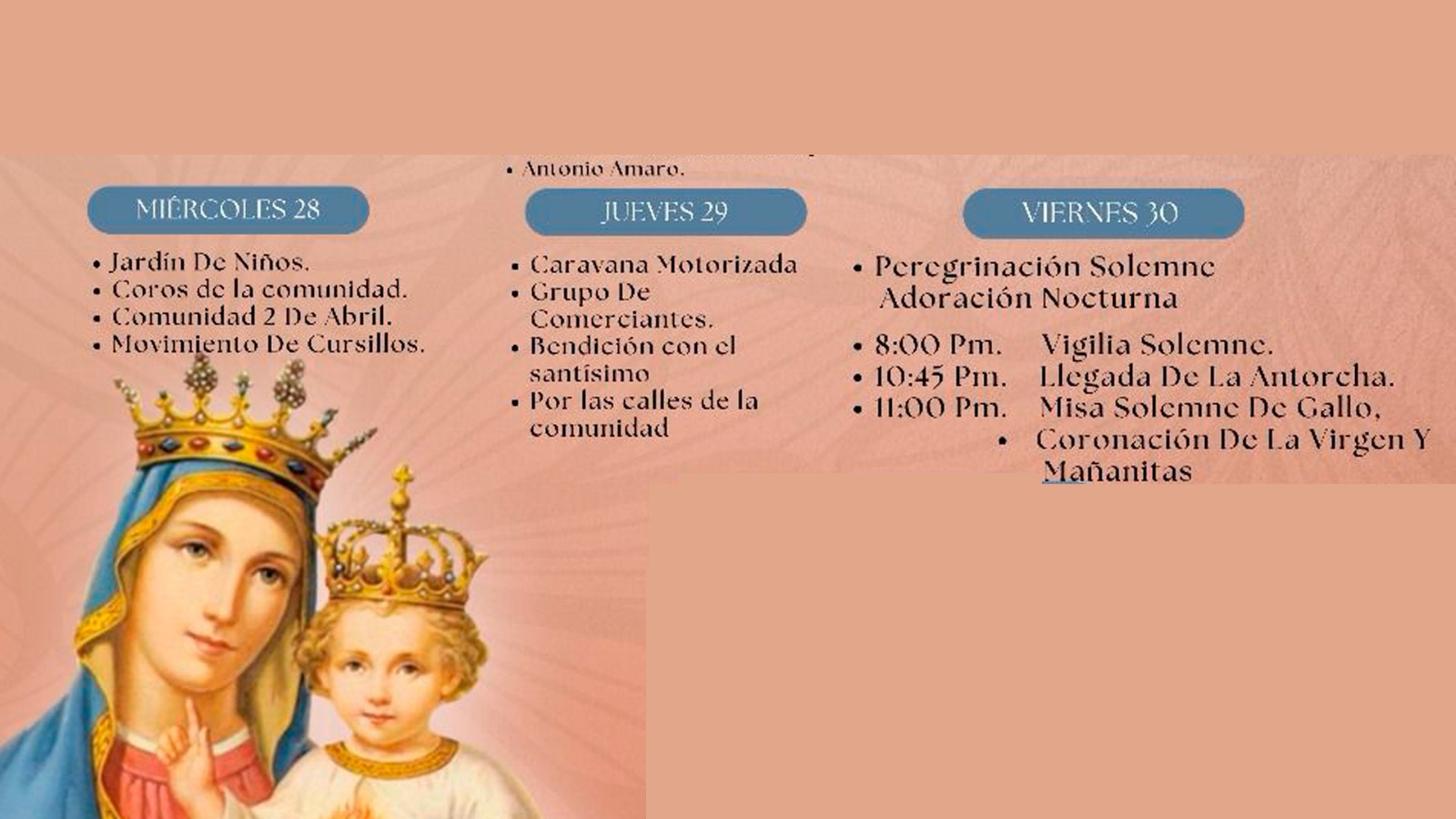 Continúan las celebraciones del novenario en honor a Nuestra Señora del ...