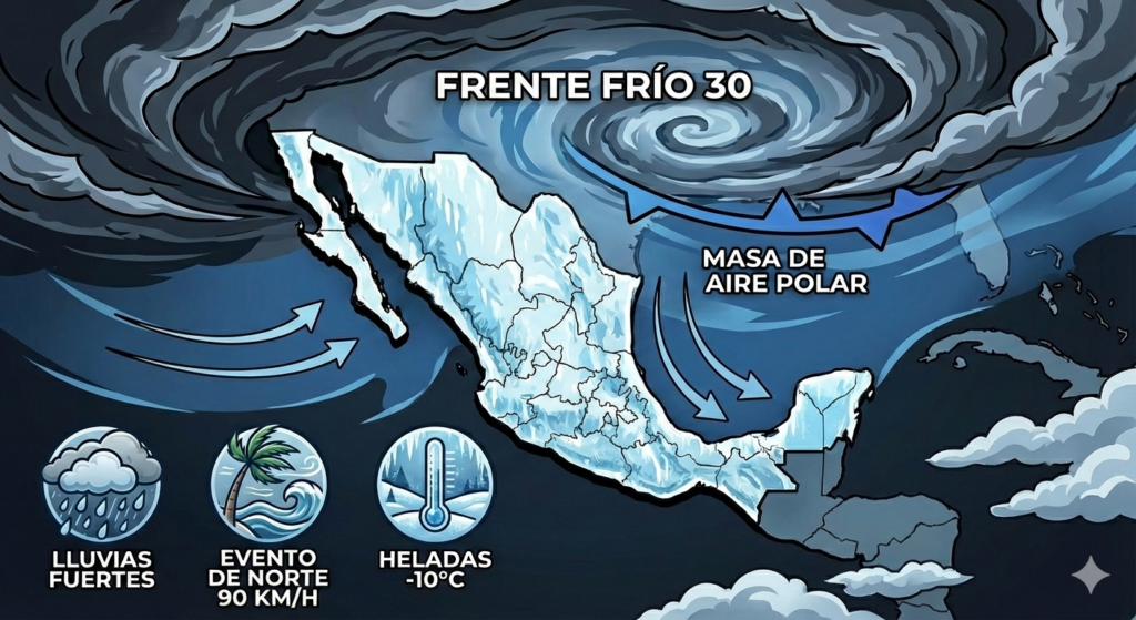 Frente frío 30 y masa de aire polar traerán lluvias, viento y heladas a ...